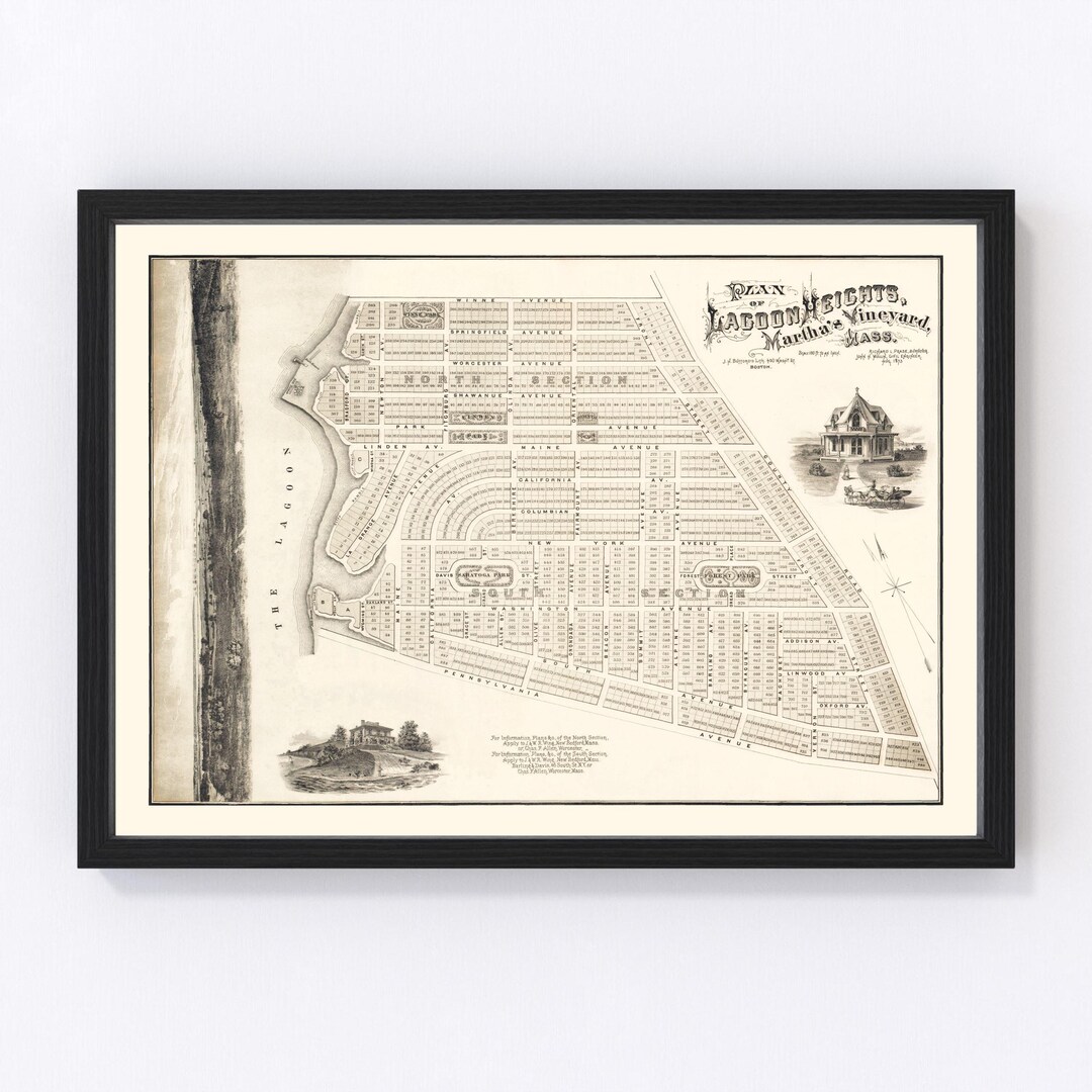 Lagoon Heights Marthas Vineyard Map 1873, Vintage Lagoon Heights ...