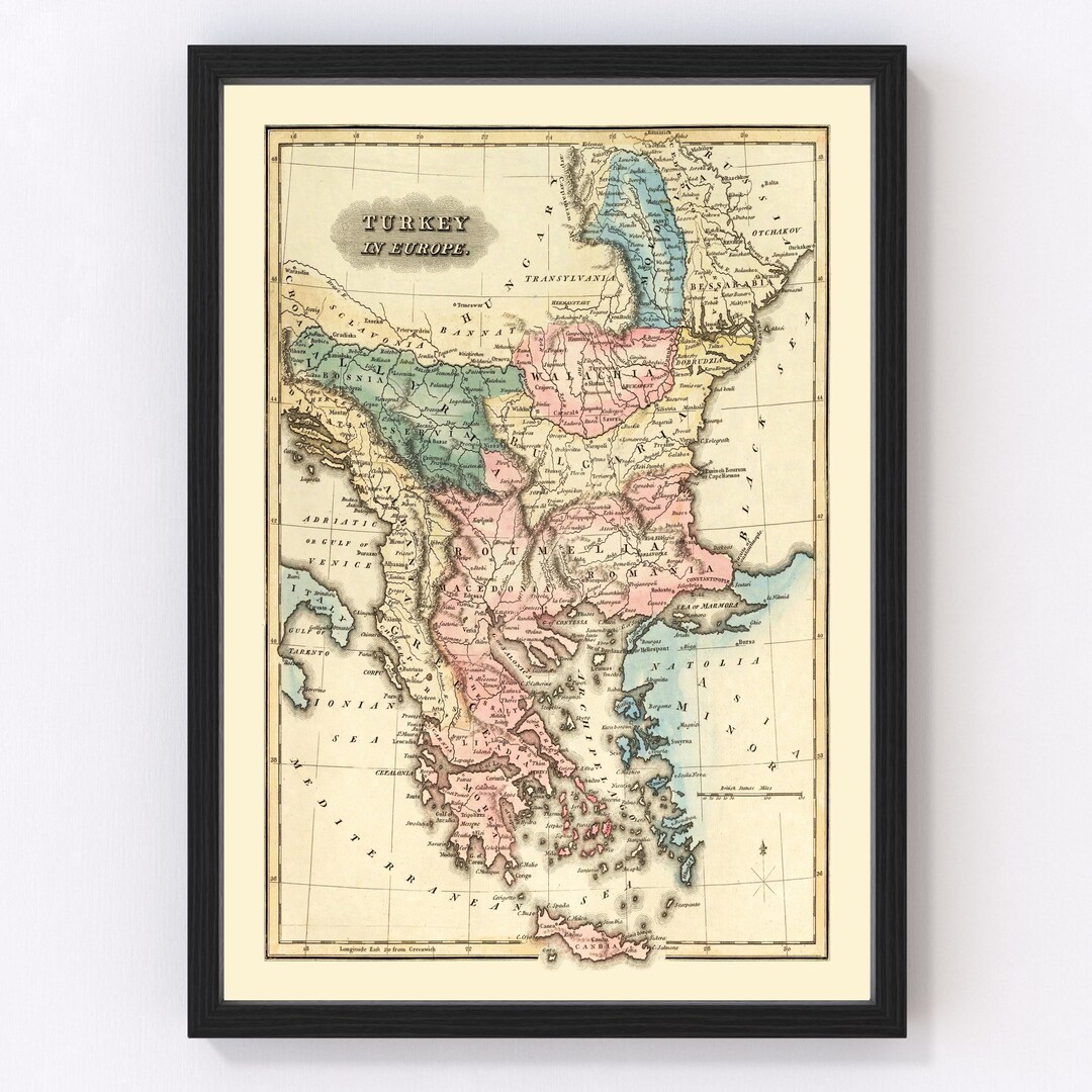 Turkey Map 1823 Old Map of Turkey Art Print Framed Wall Art Vintage ...