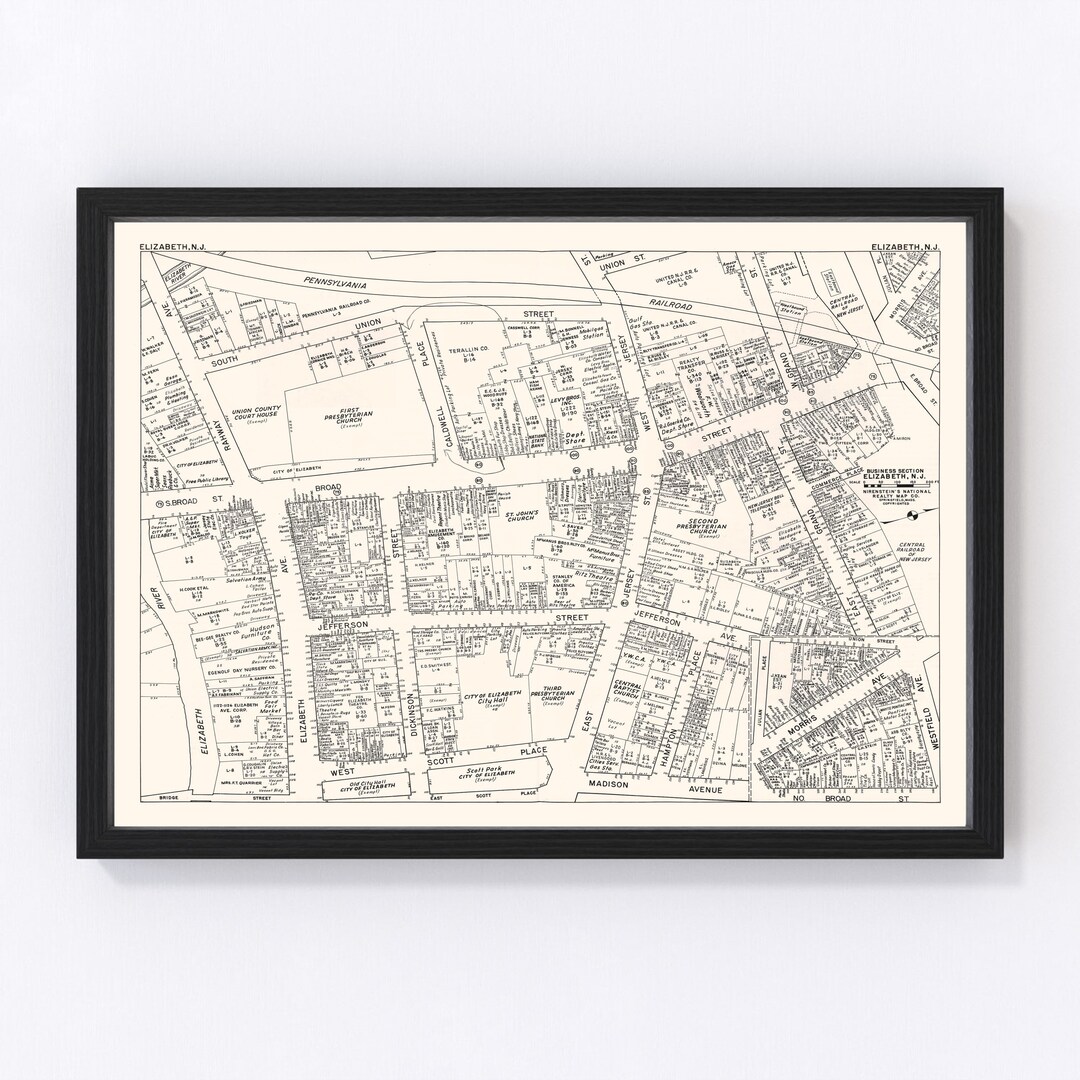 Elizabeth Map 1947, Vintage Elizabeth Map, Old Elizabeth New Jersey Art ...