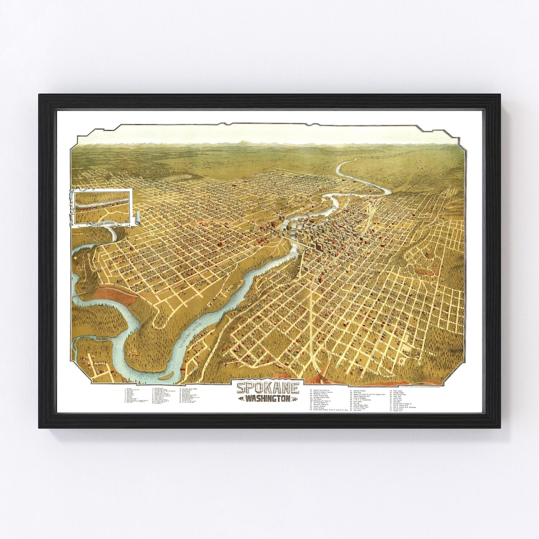 Spokane Map 1905 - Old Map of Spokane Washington Art Vintage Print ...