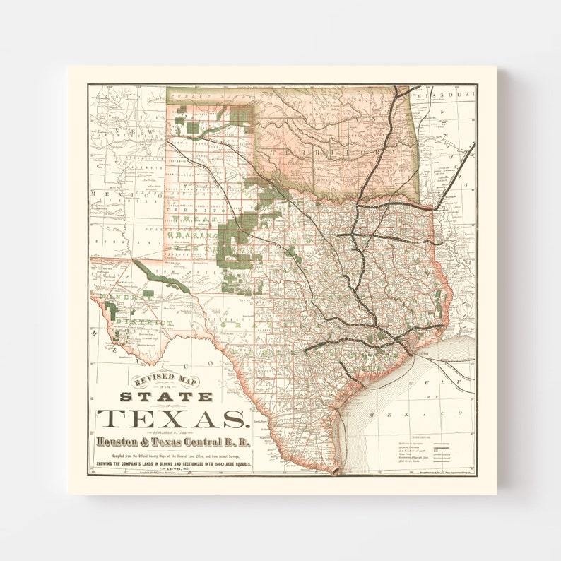 Texas Map 1877 Old Map of Texas Art Vintage Print Framed - Etsy
