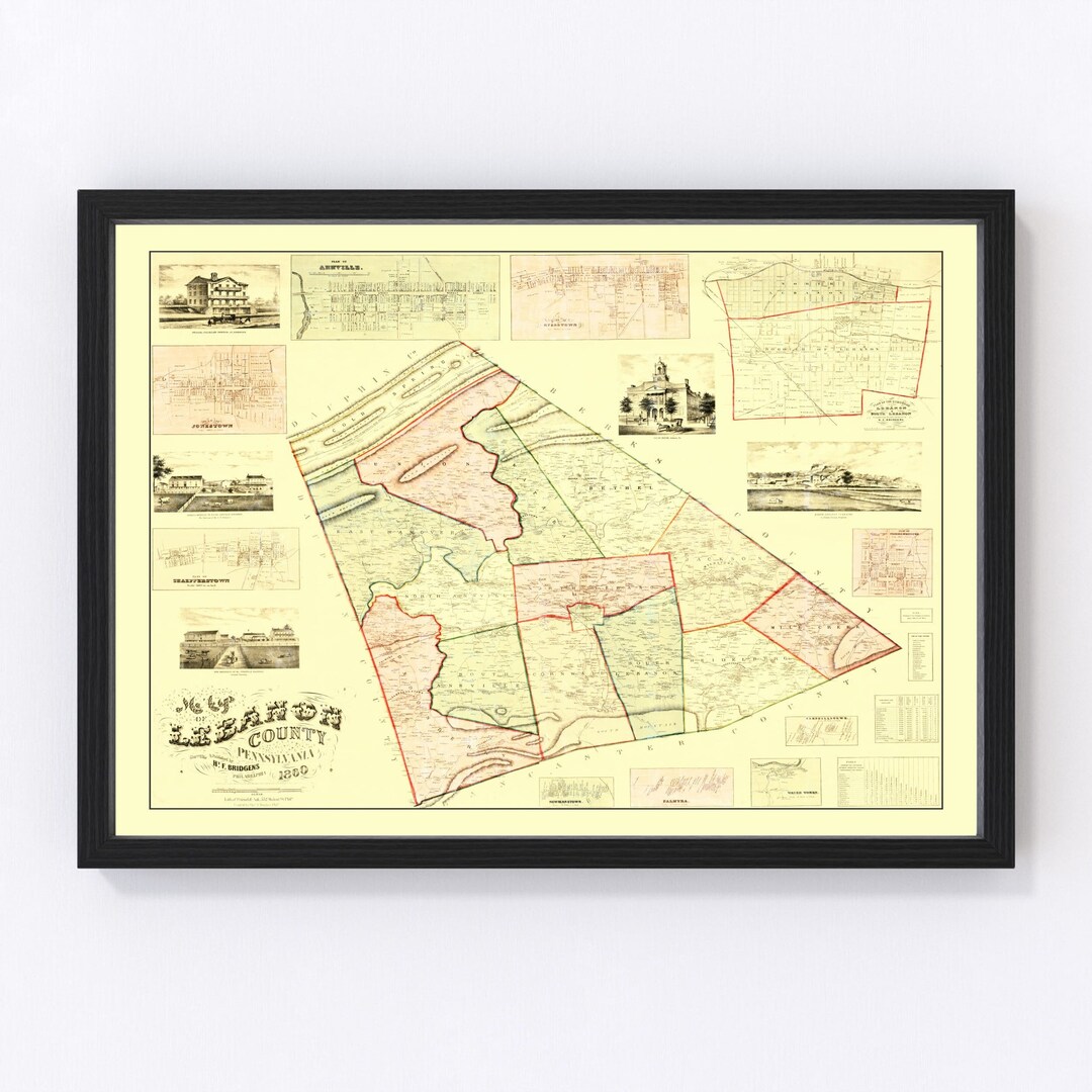 Lebanon County Pennsylvania Map 1860 Old Map of Lebanon County ...