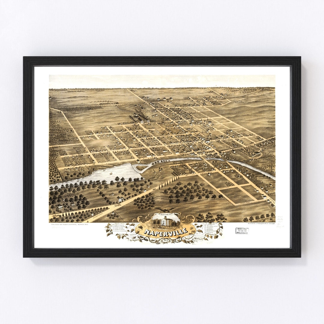 Naperville Map 1869 - Old Map of Naperville Illinois Art Vintage Print ...