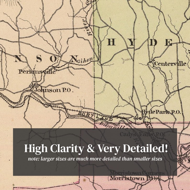 Lamoille County Map 1876, Vintage Lamoille County Map, Old Lamoille ...