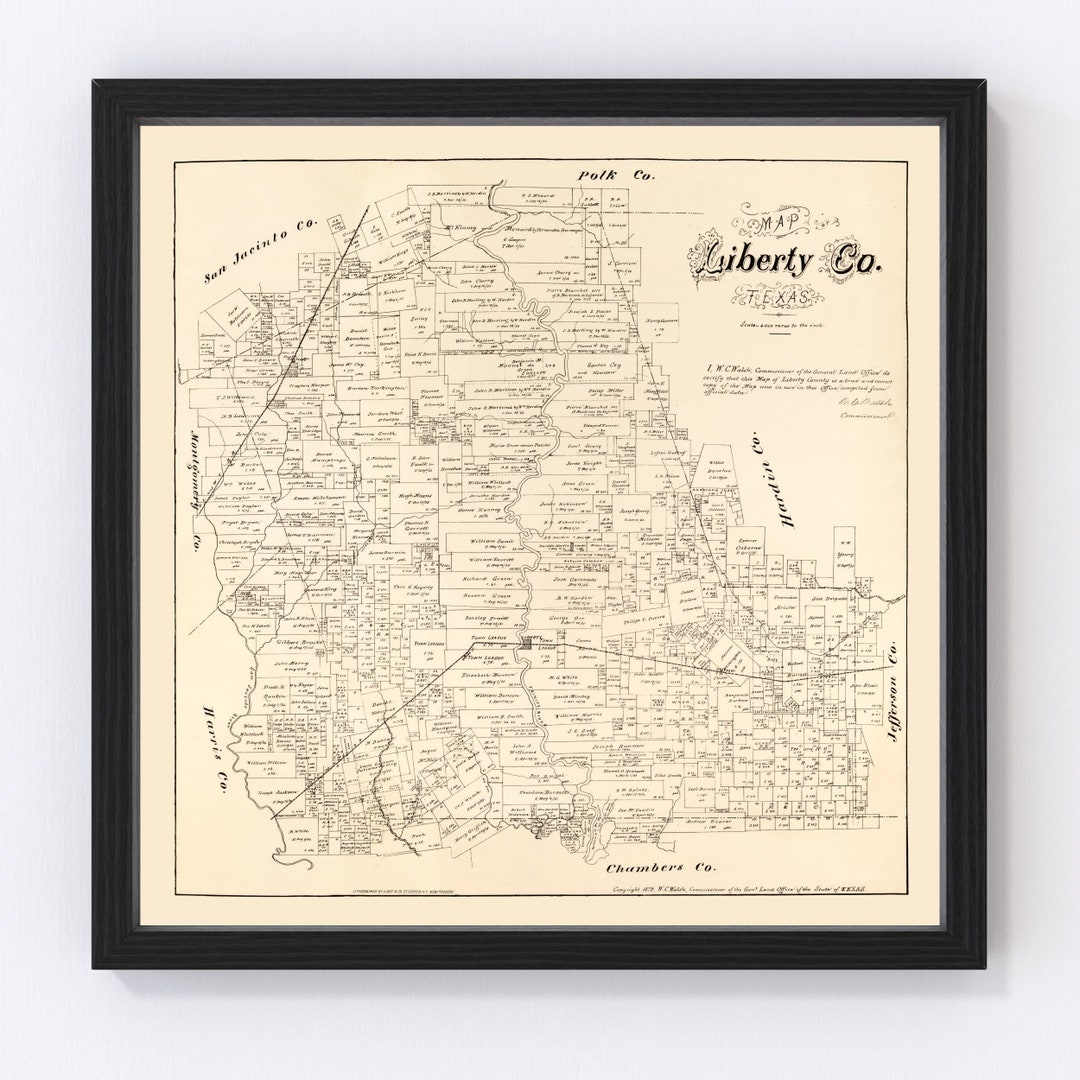Liberty County Map 1879, Vintage Liberty County Map, Old Liberty County ...