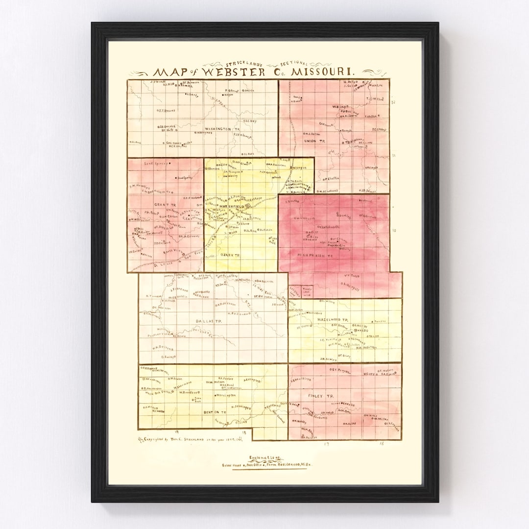 Webster County Map 1877, Vintage Webster County Map, Old Webster County ...