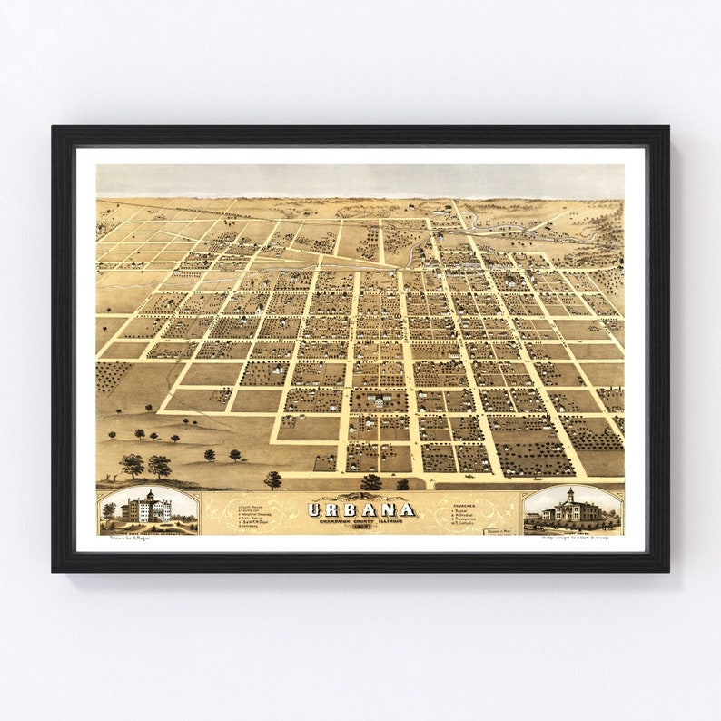 Urbana Map 1869, Vintage Urbana Map, Old Urbana Illinois Art, Wall Art ...