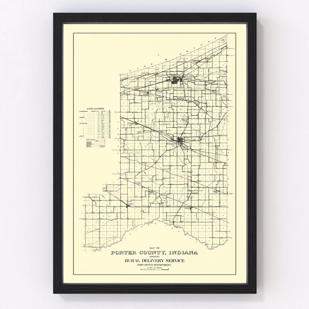 Porter County Map 1911, Vintage Porter County Map, Old Porter County ...