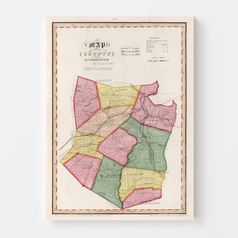 Schoharie County Map 1839, Vintage Schoharie County Map, Old Schoharie ...