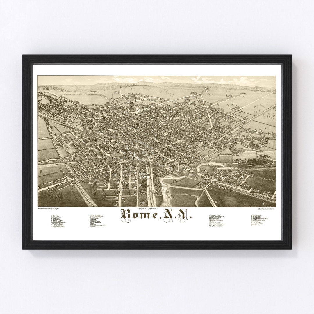 Rome Map 1886 - Old Map of Rome New York Art Vintage Print Framed ...