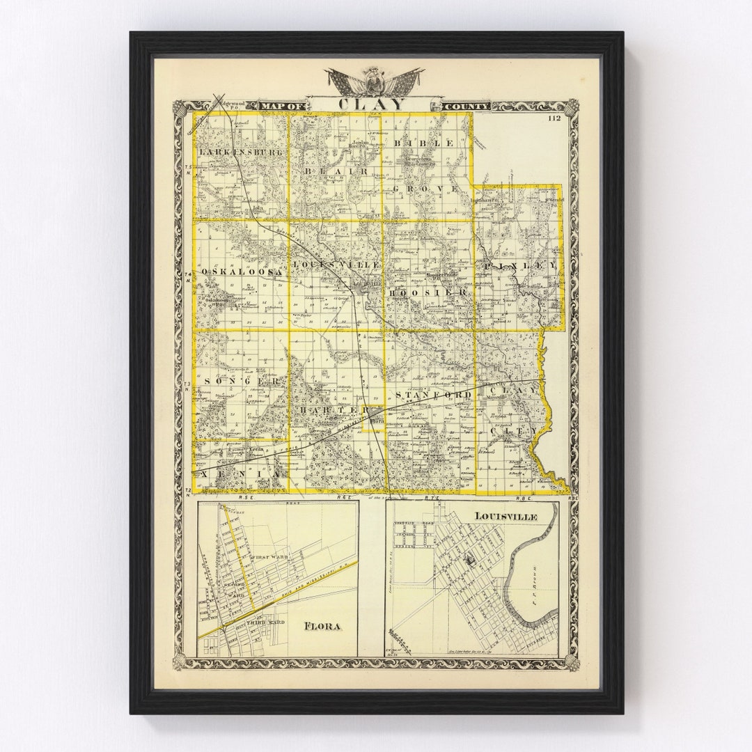 Clay County Map 1876, Vintage Clay County Map, Old Clay County Illinois ...
