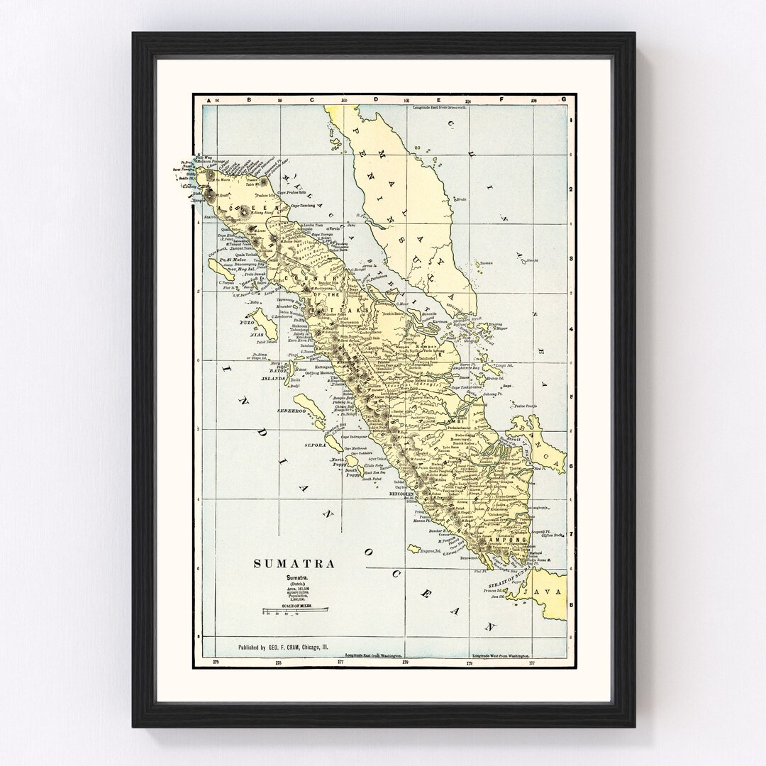 Sumatra, Indonesia Map Art Vintage Print From 1901 Old Sumatra ...
