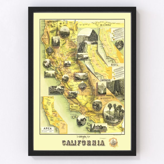 California Map 1885 Old Map of California Art Vintage Print - Etsy