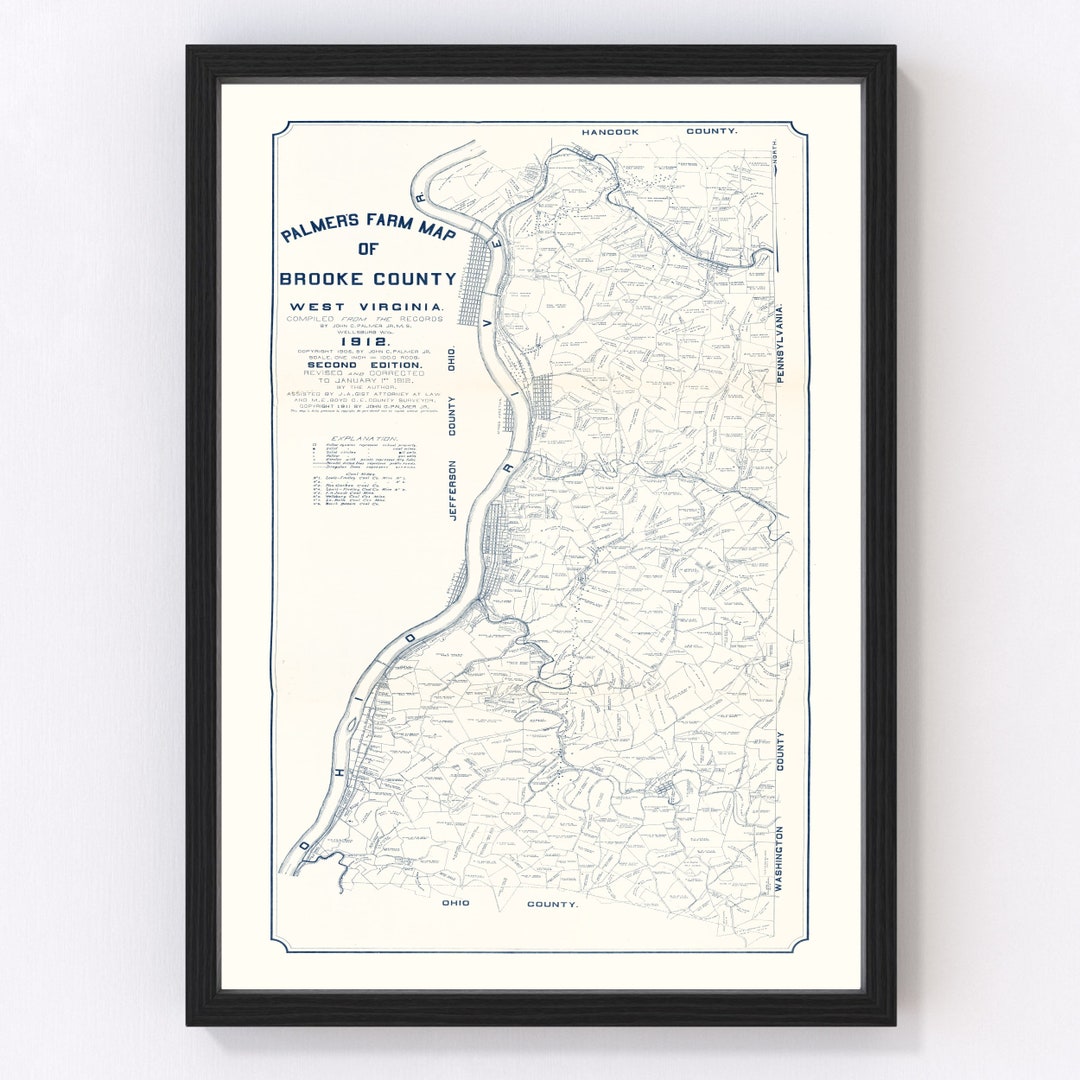 Brooke County Map 1912, Vintage Brooke County Map, Old Brooke County ...