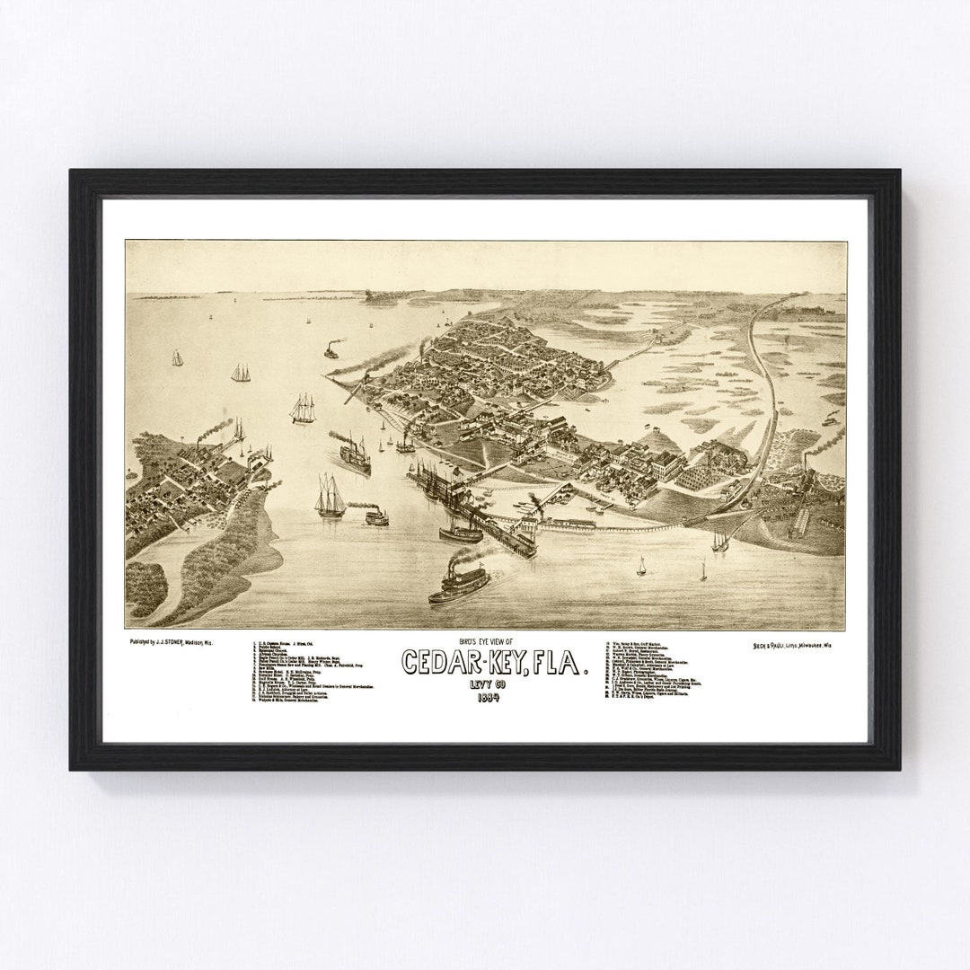 Cedar Key Map 1884 - Old Map of Cedar Key Florida Art Vintage Print ...