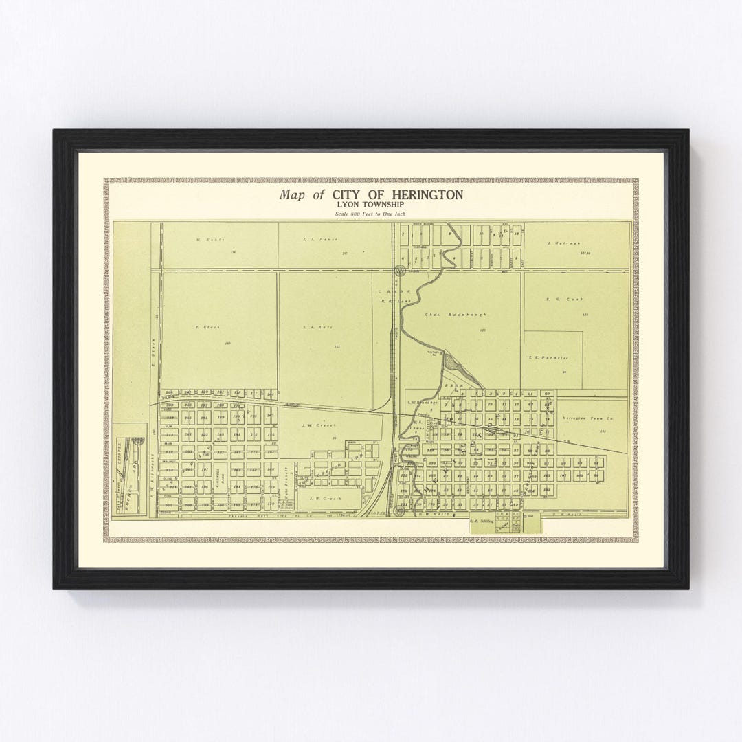 Herington Map 1909 - Old Map of Herington Kansas Art Vintage Print ...