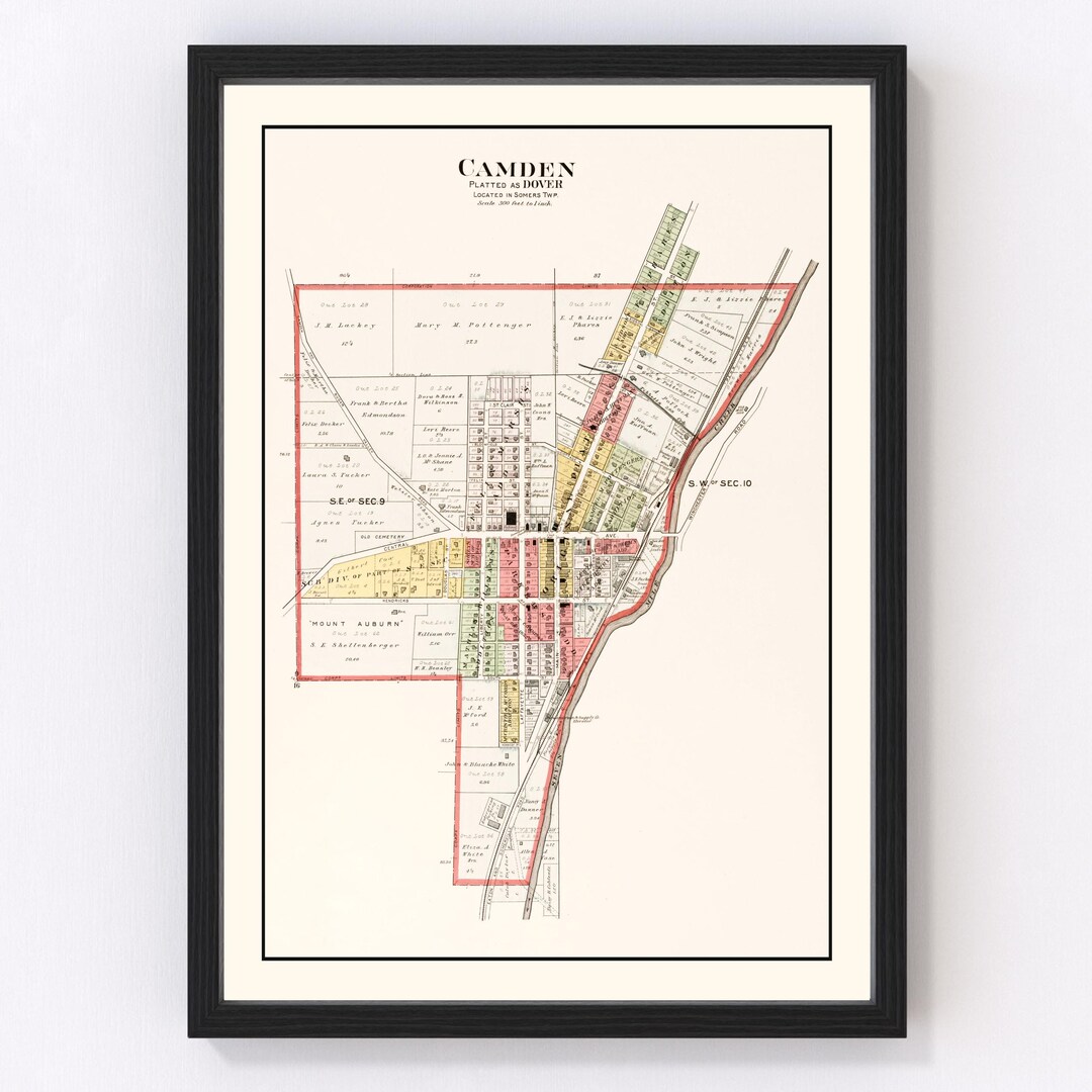 Camden Map 1912, Vintage Camden Map, Old Camden Ohio Art, Wall Art Gift ...