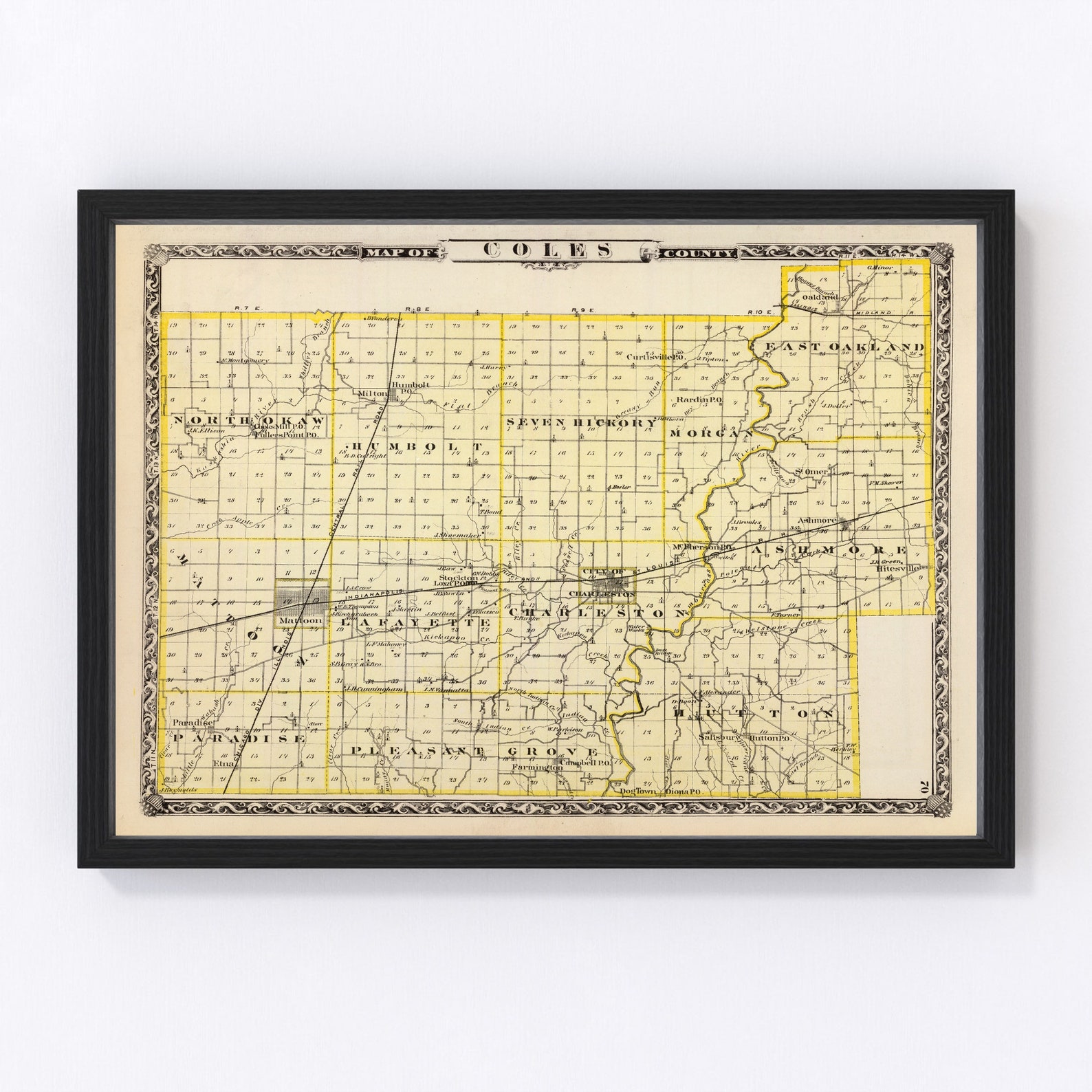Coles County IL Map 1876 Old Map of Charleston Illinois Art - Etsy