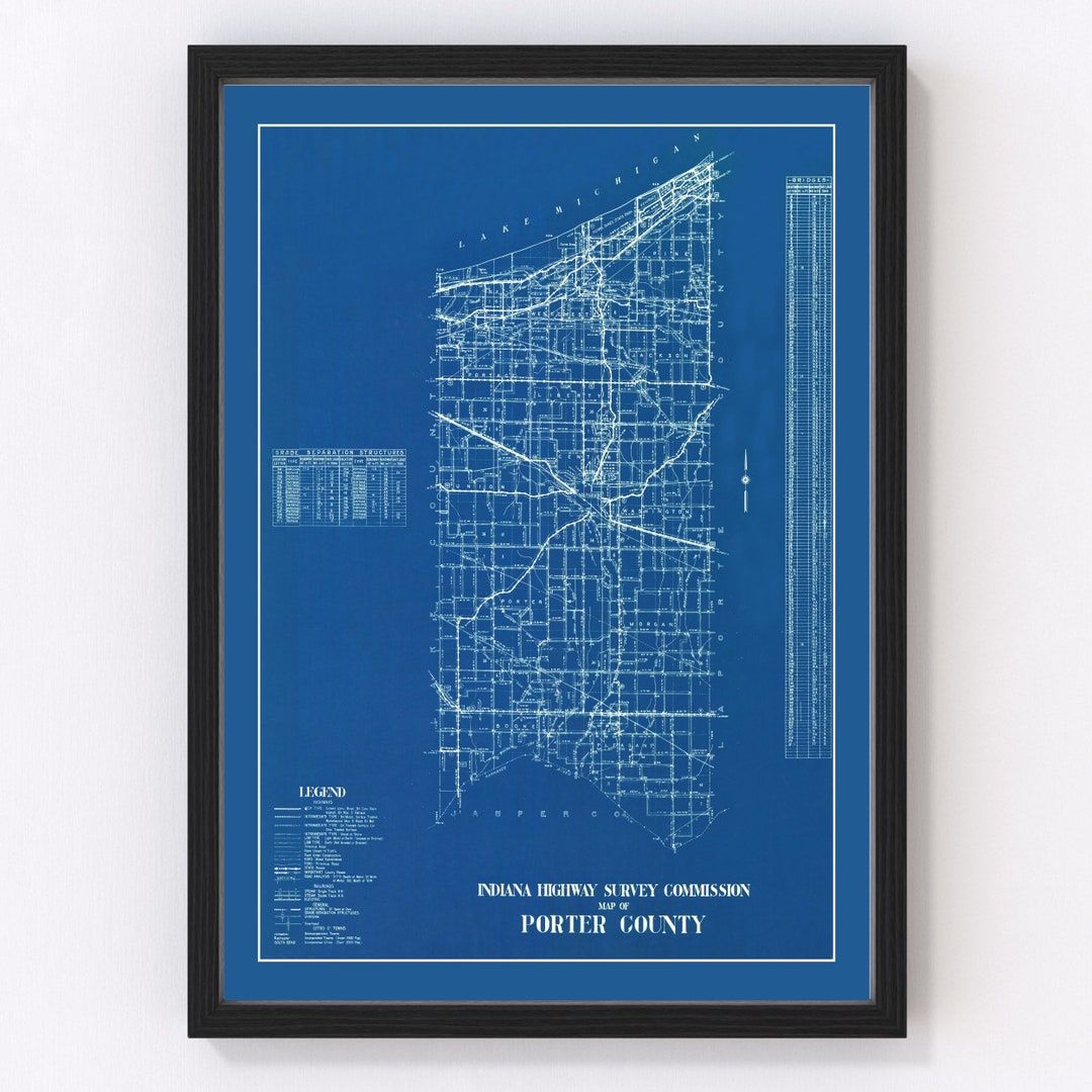 Porter County Map 1936, Vintage Porter County Map, Old Porter County ...