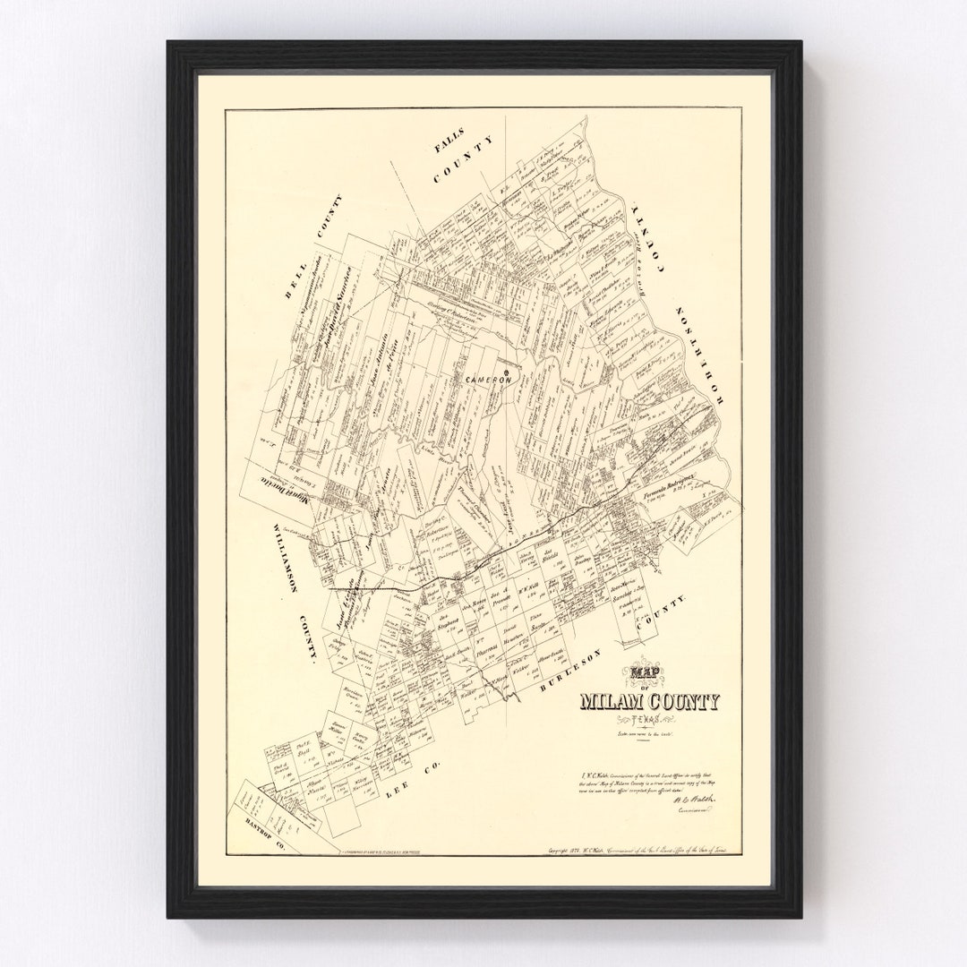 Milam County Texas Map 1879 - Old Map of Milam County Texas Art Vintage ...