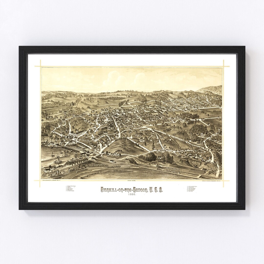 Fishkill Map 1886 Old Map of Fishkill New York Art Vintage Print Framed ...
