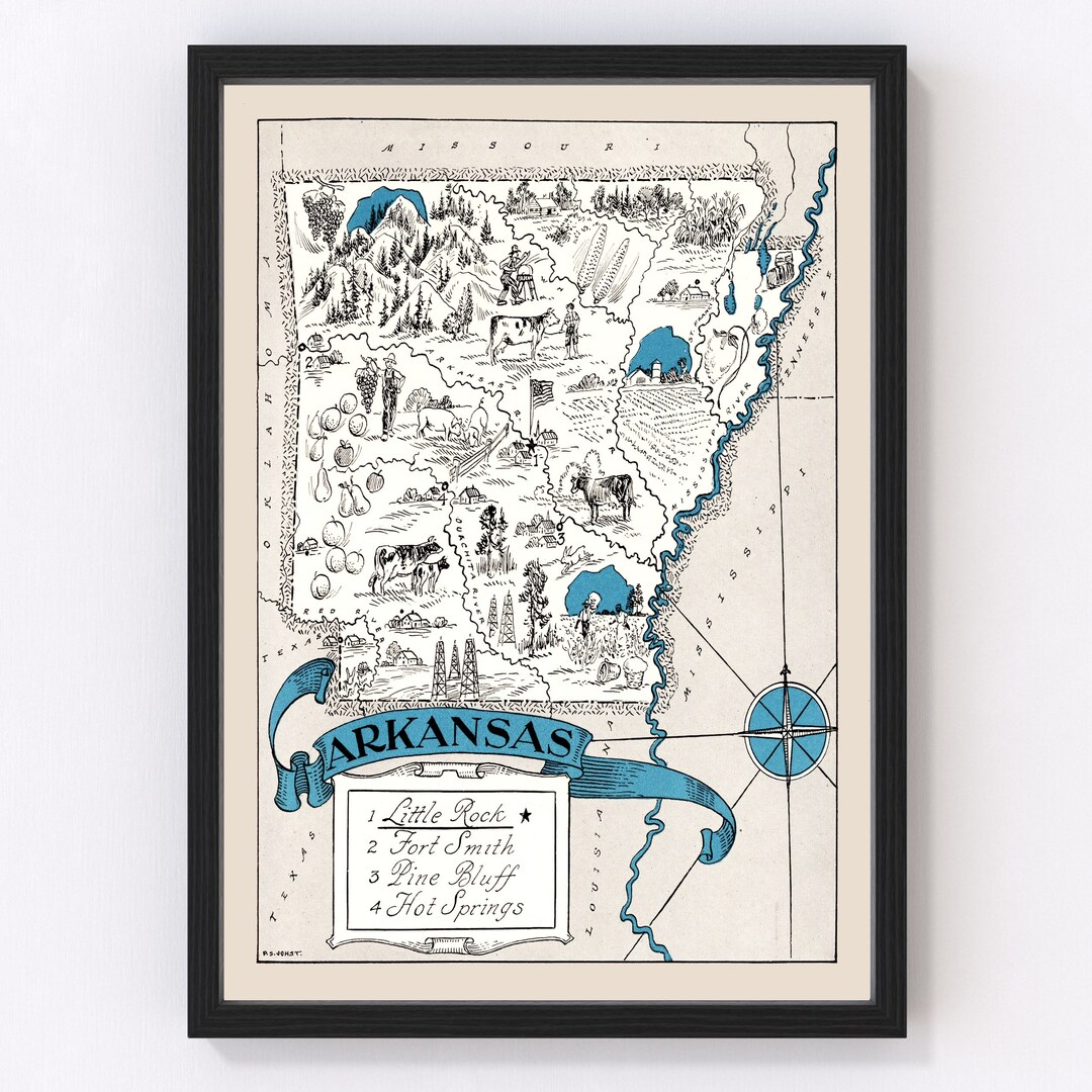 Arkansas Map 1931, Vintage Arkansas Map, Old Arkansas Art, Wall Art ...