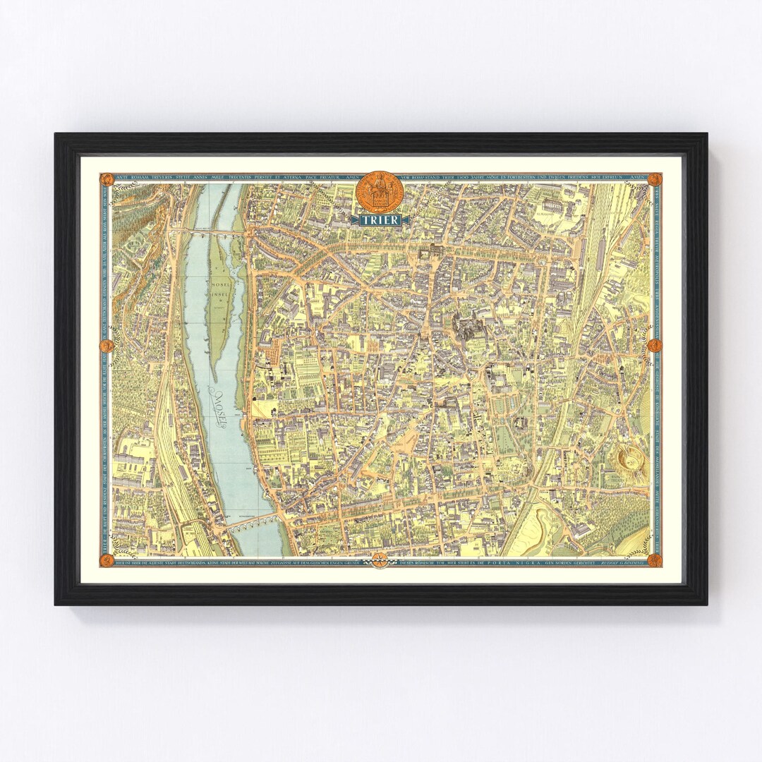 Trier Map 1953 Old Map of Trier Germany Art Vintage Print Framed Wall ...