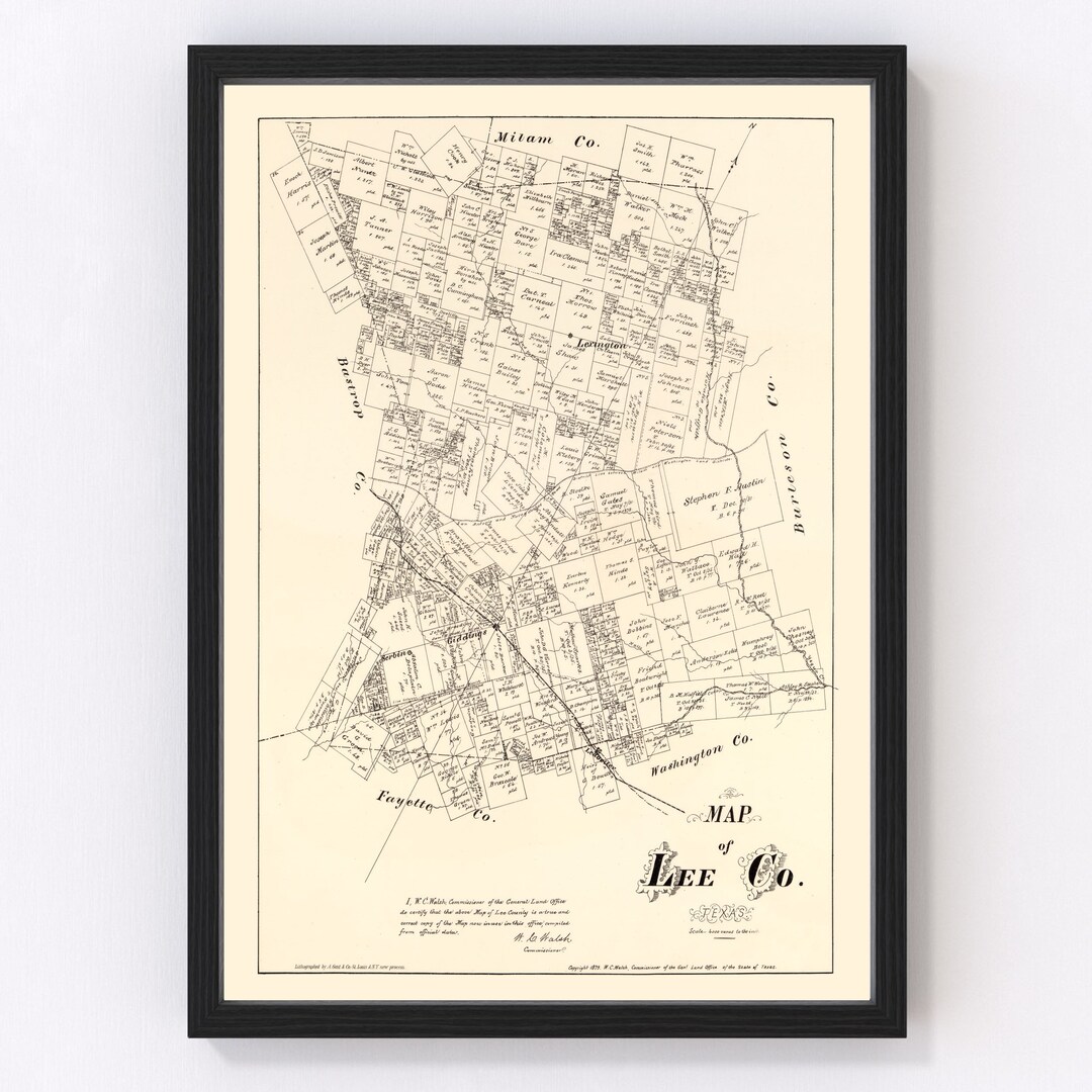 Lee County Texas Map 1879 Old Map of Lee County Texas Art Vintage Print ...