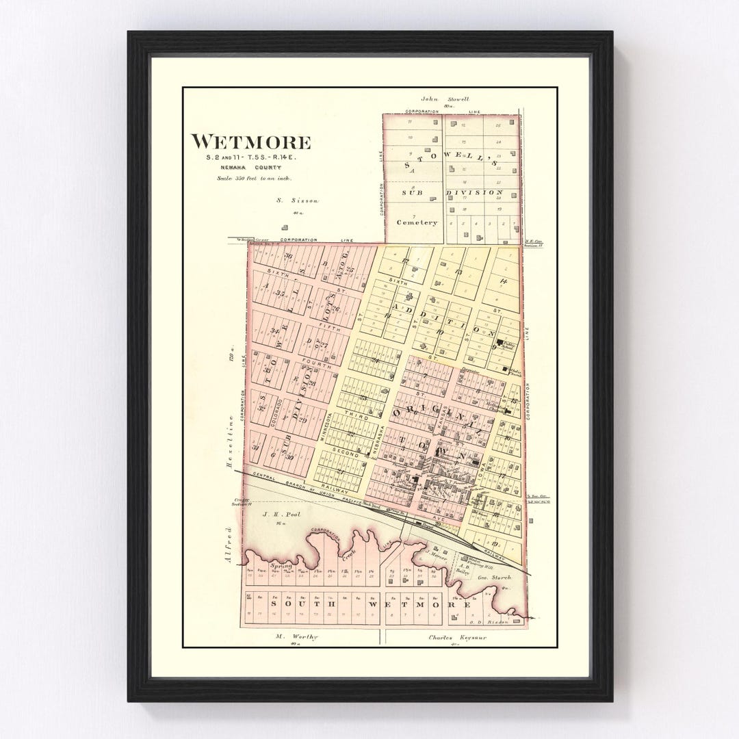 Wetmore Map 1887 Old Map of Wetmore Kansas Art Vintage Print Framed ...