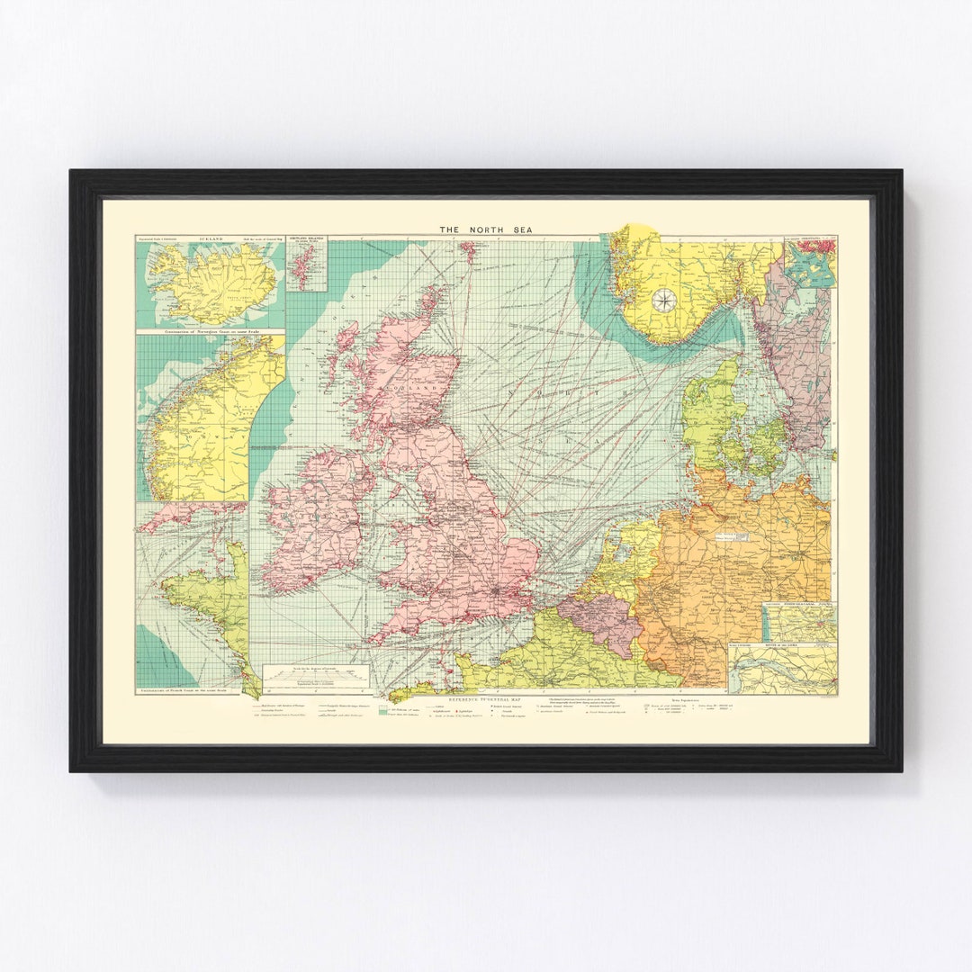 North Sea Map 1922, Vintage North Sea Map, Old North Sea Art, Wall Art ...