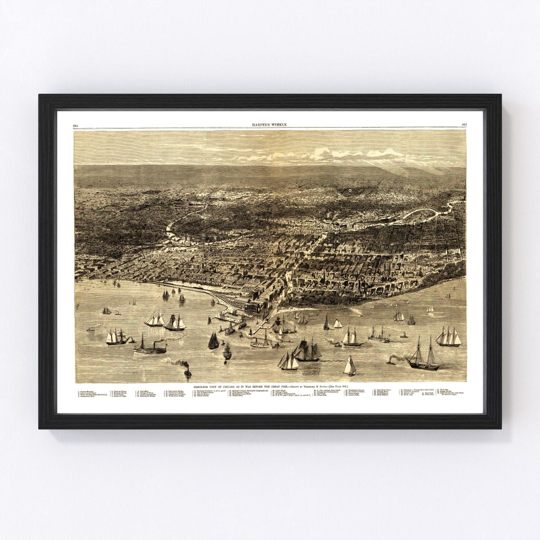 Chicago Map 1871, Vintage Chicago Map, Old Chicago Illinois Art, Wall ...