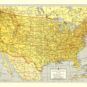 United States Map 1943, Vintage United States Map, Old United States ...