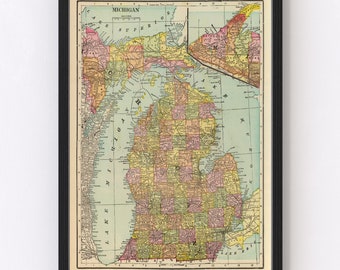 Michigan Map Art | Etsy
