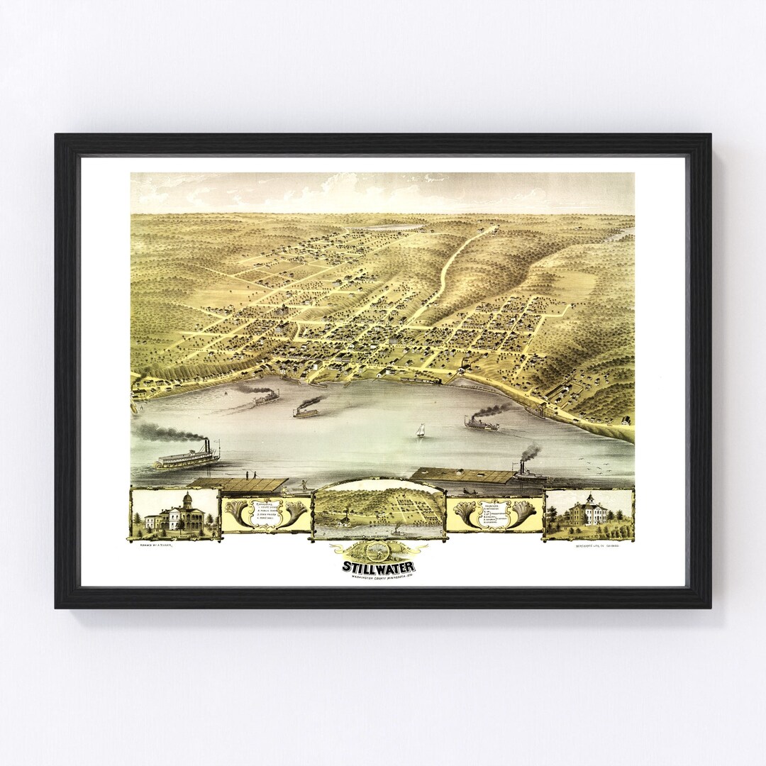 Stillwater Map 1870 Old Map of Stillwater Minnesota Art Vintage Print ...