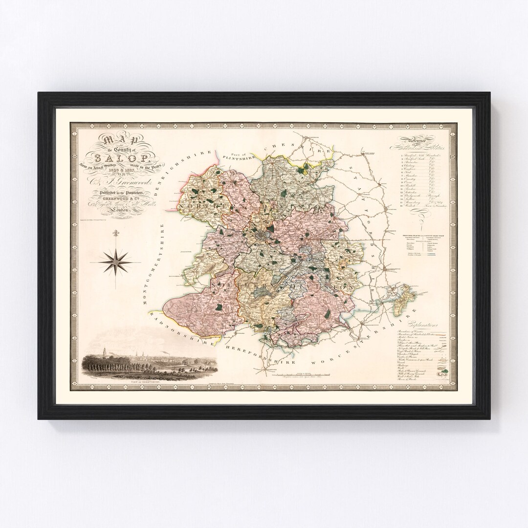 Salop England Map 1830, Vintage Salop England Map, Old Salop England ...