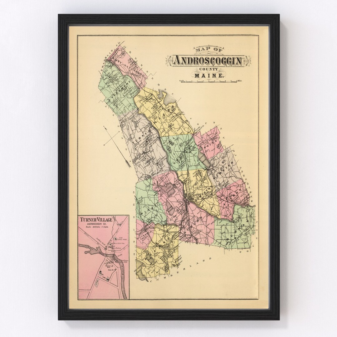Turner Map 1894, Vintage Turner Map, Old Turner Maine Art, Wall Art ...