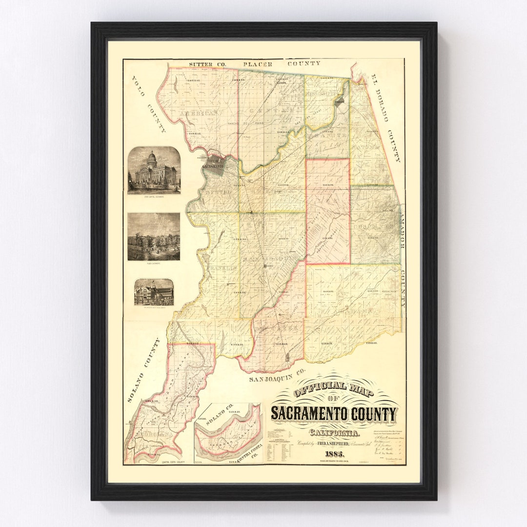 Sacramento County Map 1885, Vintage Sacramento County Map, Old ...