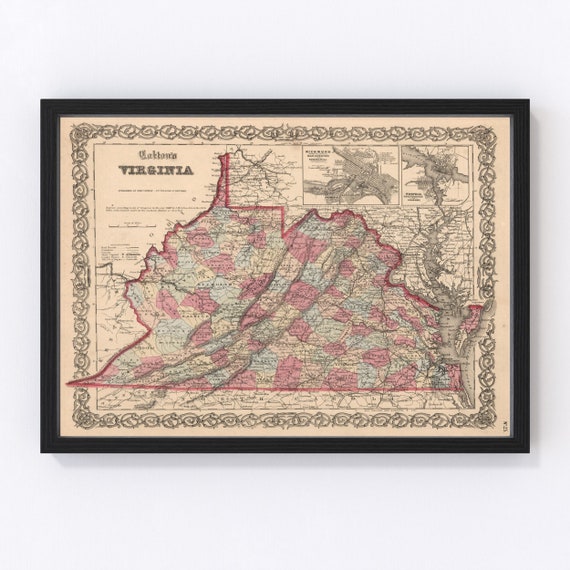 Virginia Map 1861 Old Map of Virginia Art Vintage Print - Etsy UK