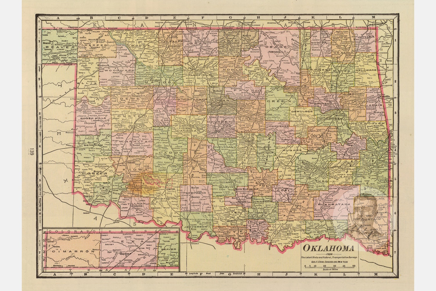 Vintage Oklahoma Map 1909 Old Map of Oklahoma Historical | Etsy