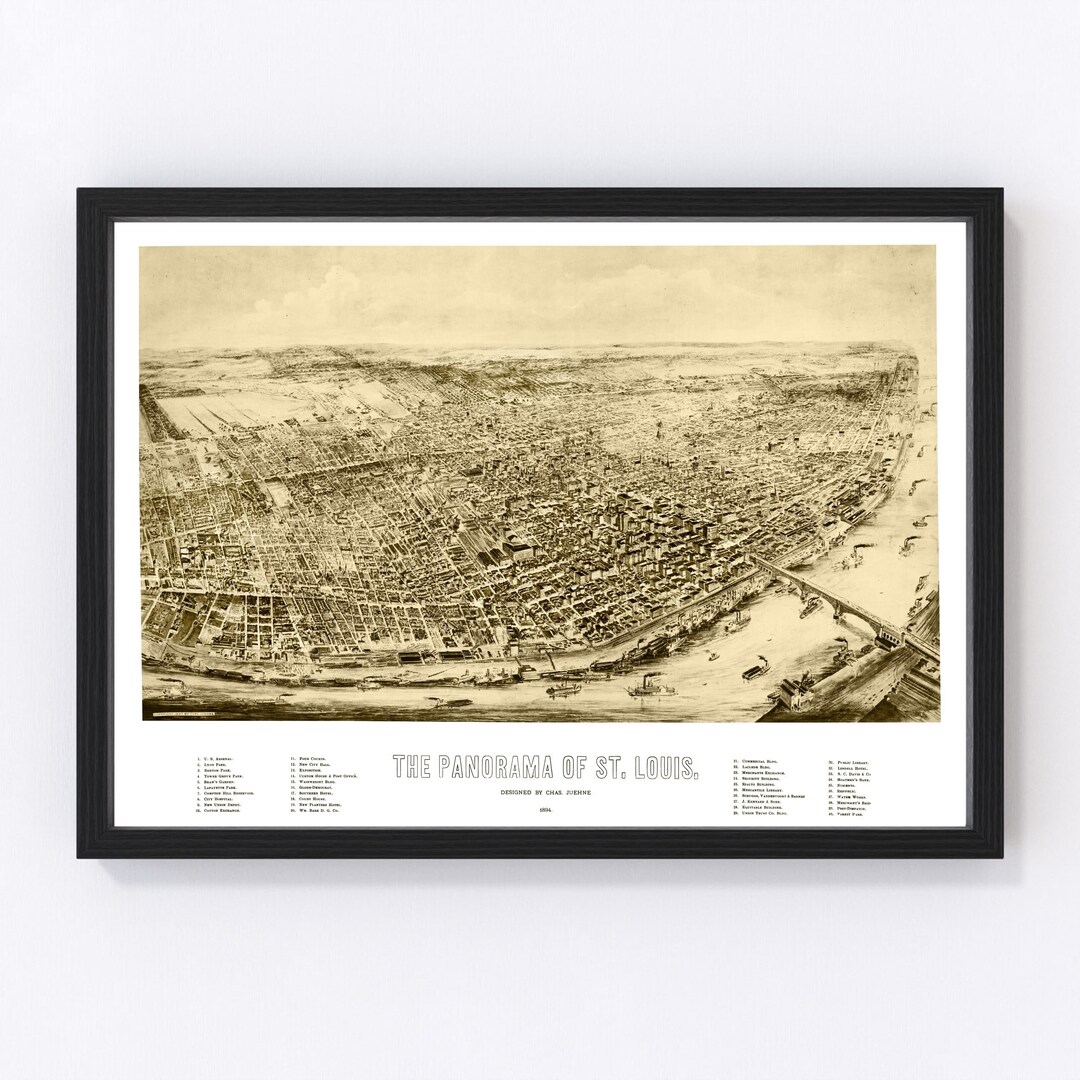 St. Louis Map 1894, Vintage St. Louis Map, Old St. Louis Missouri Art ...
