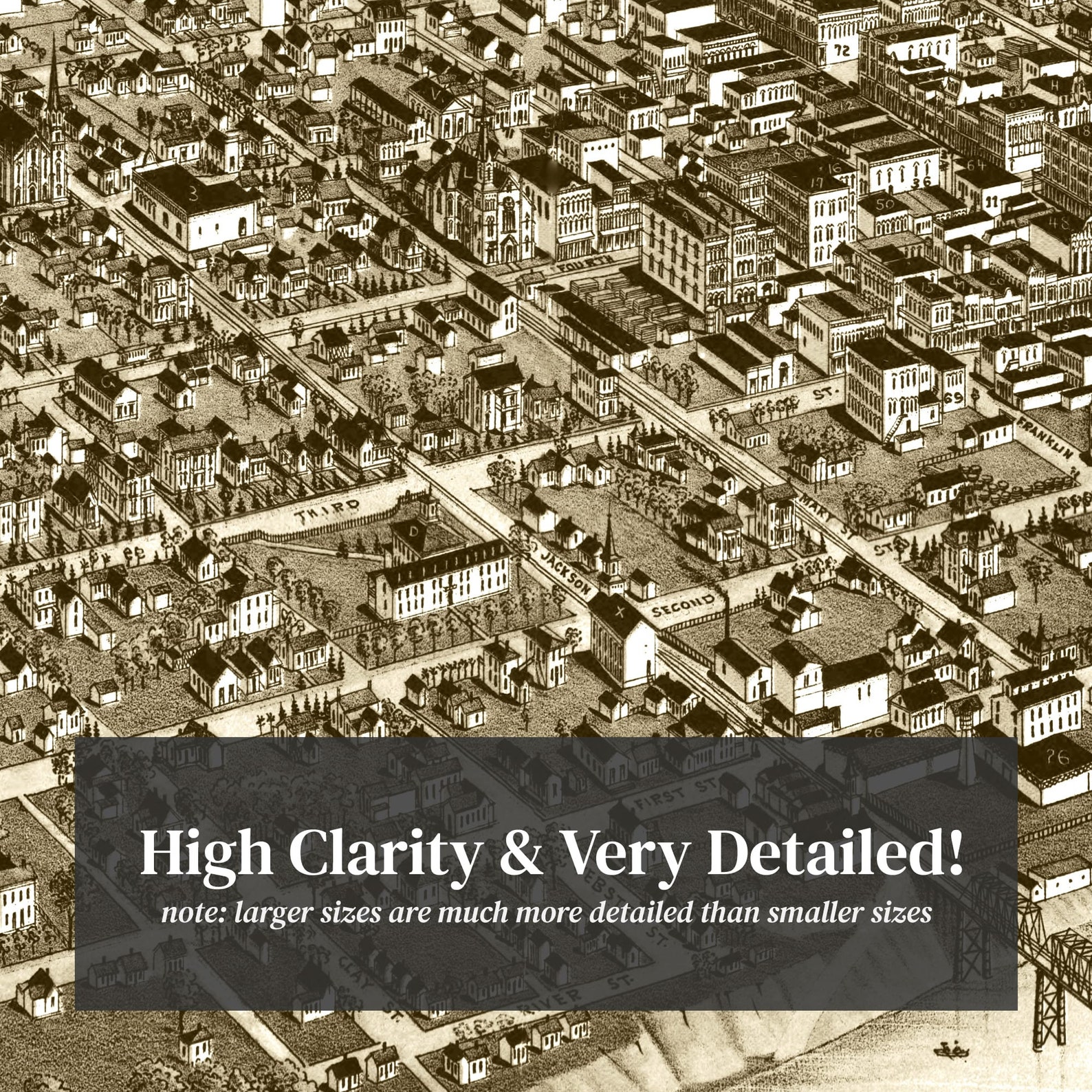 Waco Map 1886 - Old Map of Waco Texas Art Vintage Print Framed Canvas Bird's Eye View Portrait ...