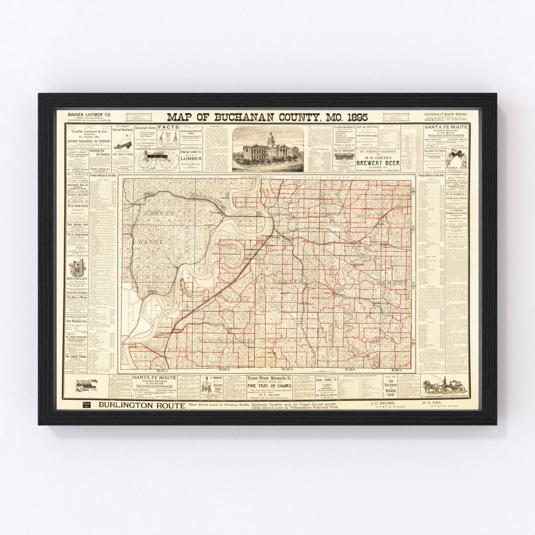 Buchanan County Iowa Map 1895 Old Map of Buchanan County Iowa Art ...