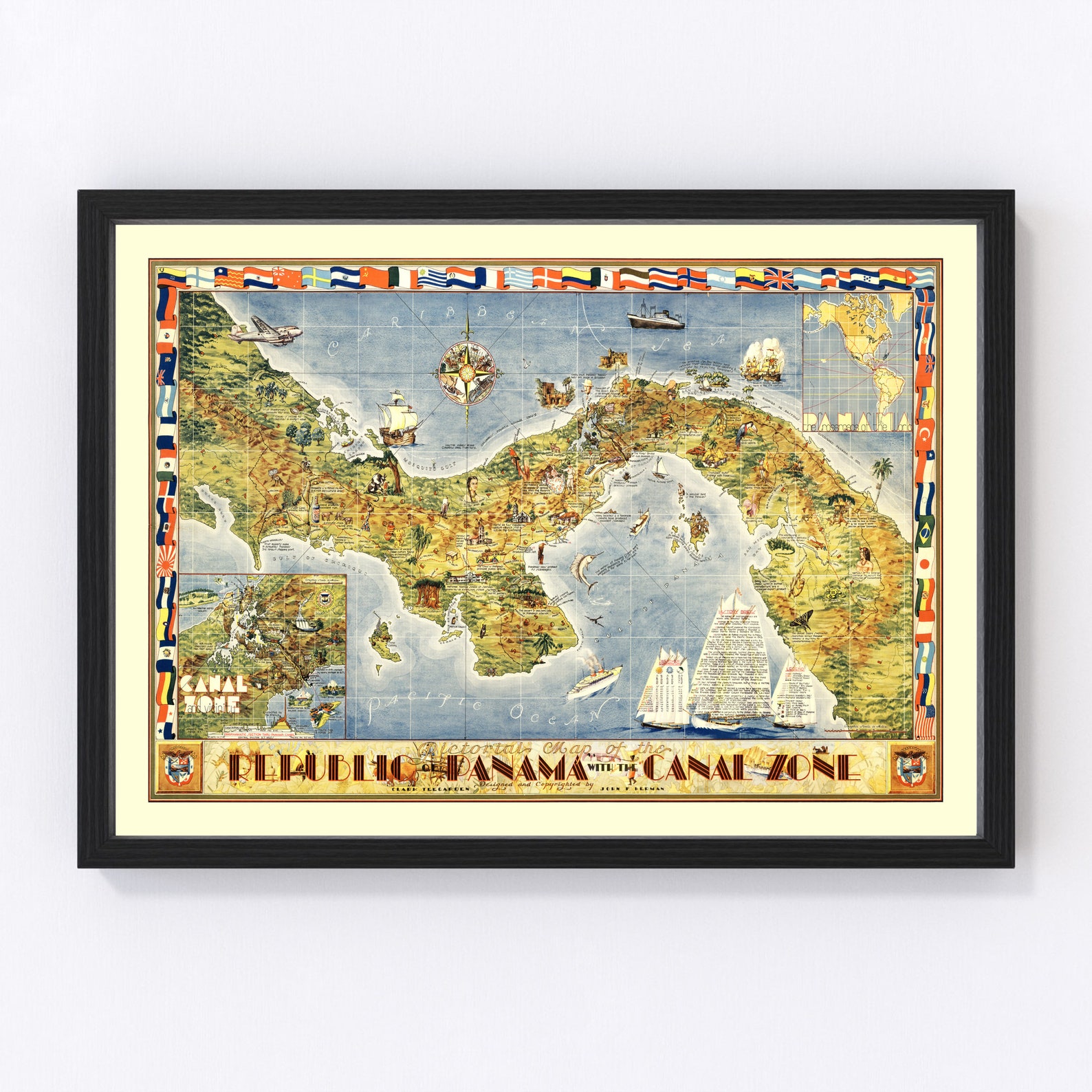 Panama Map Art Vintage Print From 1939 Old Panama Art | Etsy