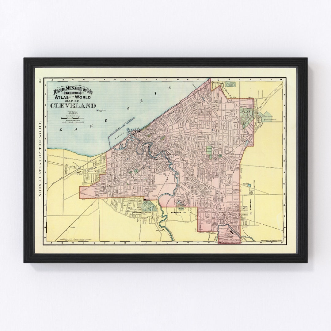 Cleveland Map 1897 Old Map of Cleveland Ohio Art Vintage Print Framed ...