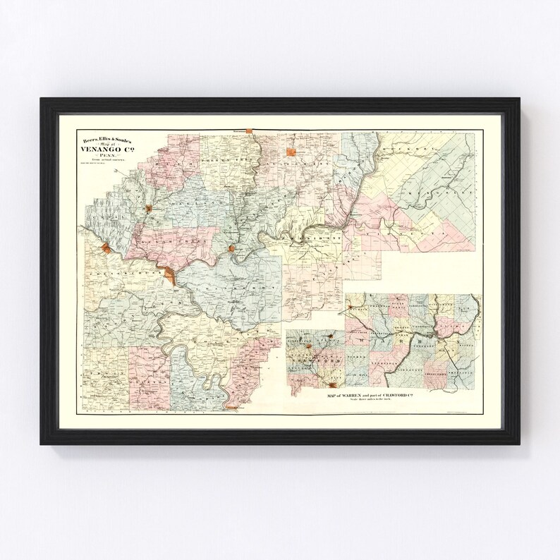 Venango County Map 1865, Vintage Venango County Map, Old Venango County ...