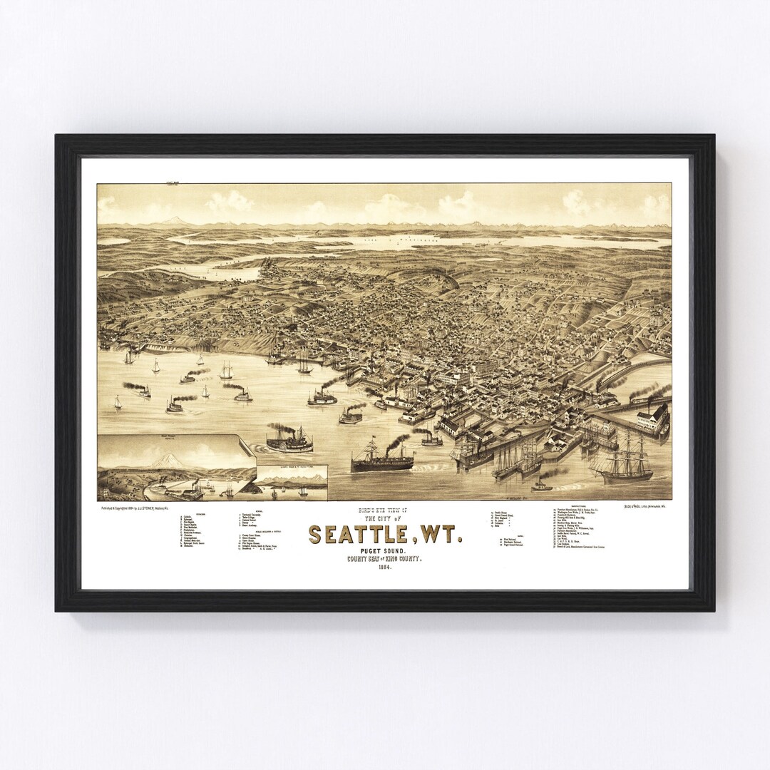 Seattle Map 1884, Vintage Seattle Map, Old Seattle Washington Art, Wall ...