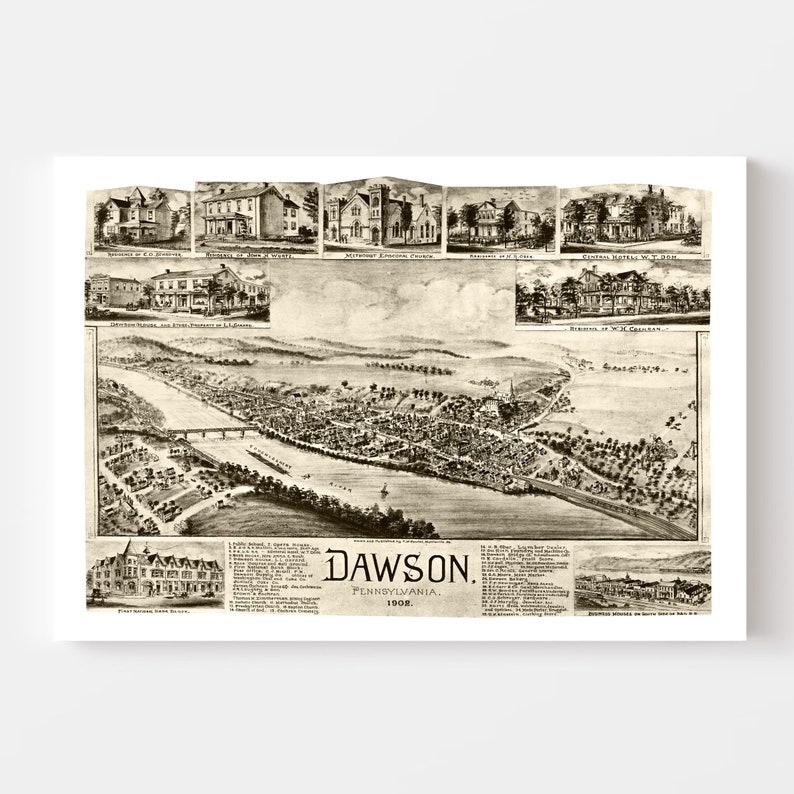 Dawson Map 1902, Vintage Dawson Map, Old Dawson Pennsylvania Art, Wall ...