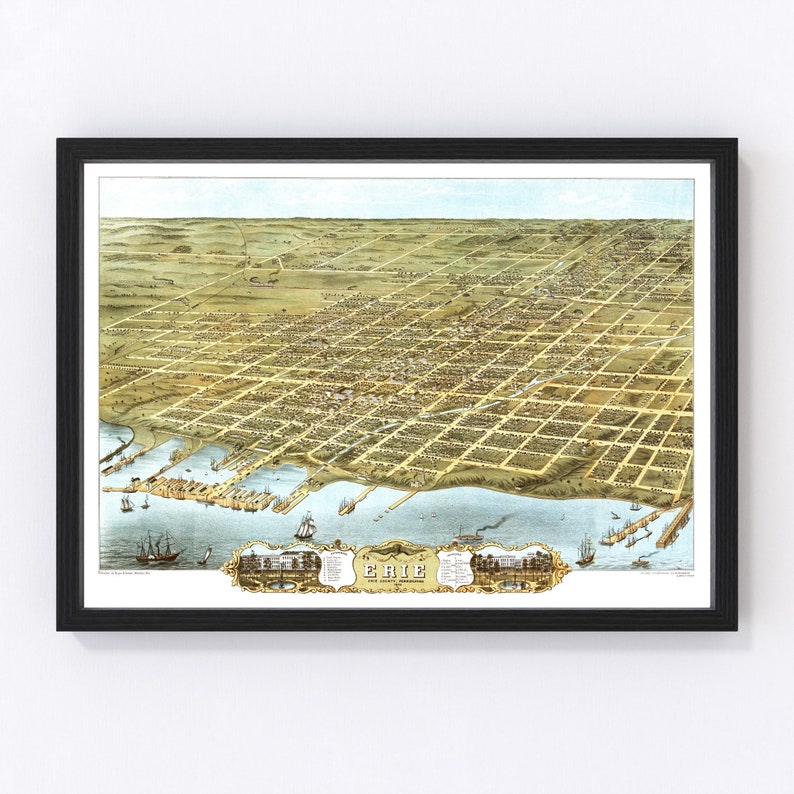 Erie Map 1870 Old Map of Erie Pennsylvania Art Vintage Print - Etsy