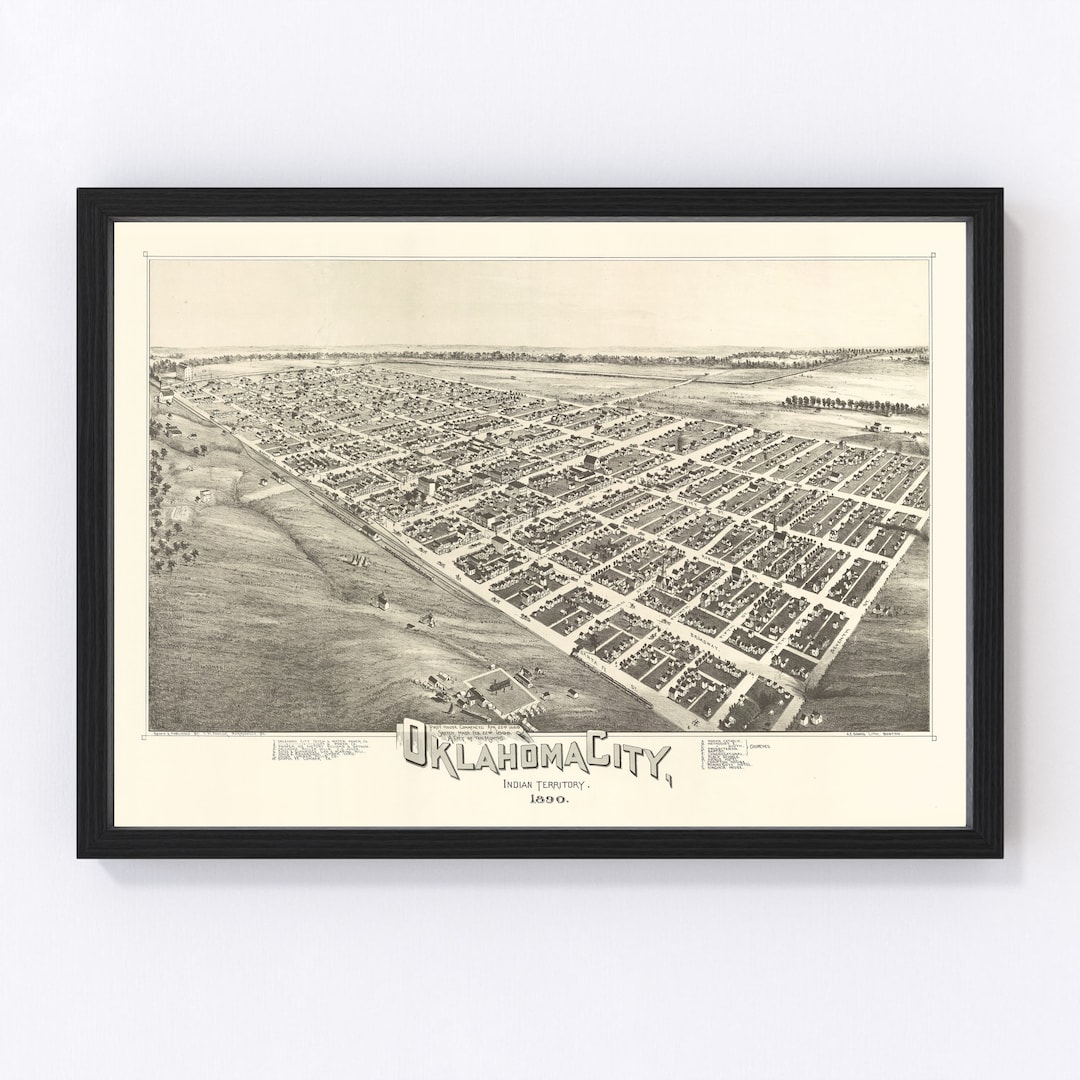 Oklahoma City Map 1890, Vintage Oklahoma City Map, Old Oklahoma City ...