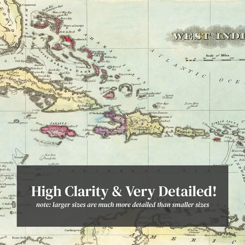West Indies Map 1823 - Old Map of West Indies Art Vintage Print Framed ...